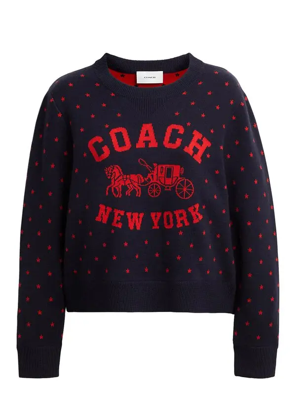 COACH Double Face Crewneck Sweater - Navy