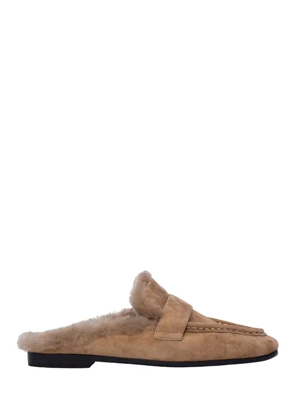 BLACK SUEDE STUDIO Theo Shearling Mules - Nude