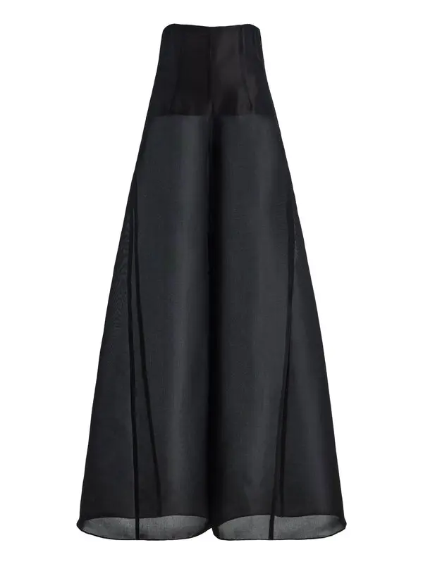 TEMILY Matador Corseted Silk Gazar Wide-leg Trousers - Black