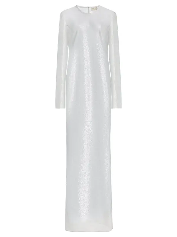 TEMILY Knuckleduster Metallic Georgette Maxi Dress - Silver