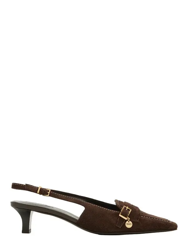 TOD'S Medallion Buckle Suede Pumps - Brown