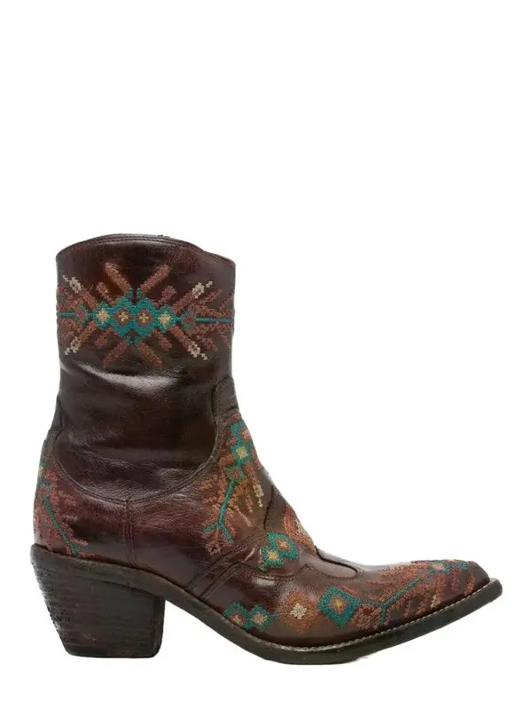 FAUZIAN JEUNESSE Embroidered Leather Boots - Brown