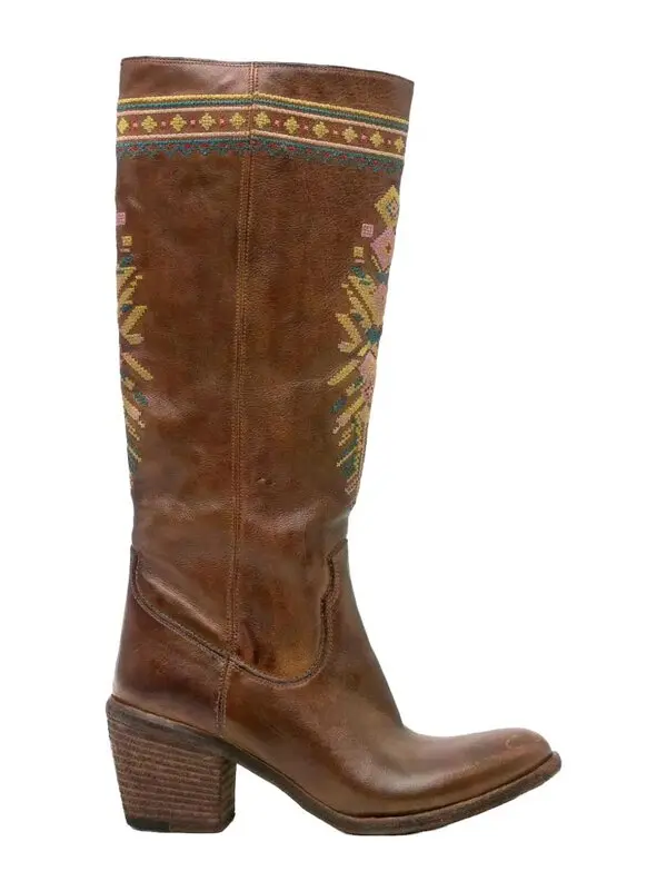 FAUZIAN JEUNESSE Embroidered Leather Boots - Brown