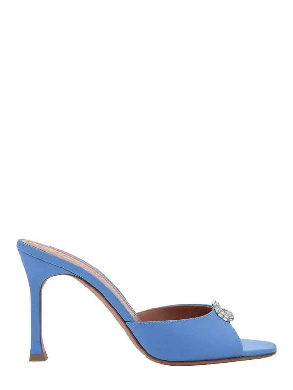 Amina Muaddi Mini Camelia Crystal Satin Slipper Mules - Blue