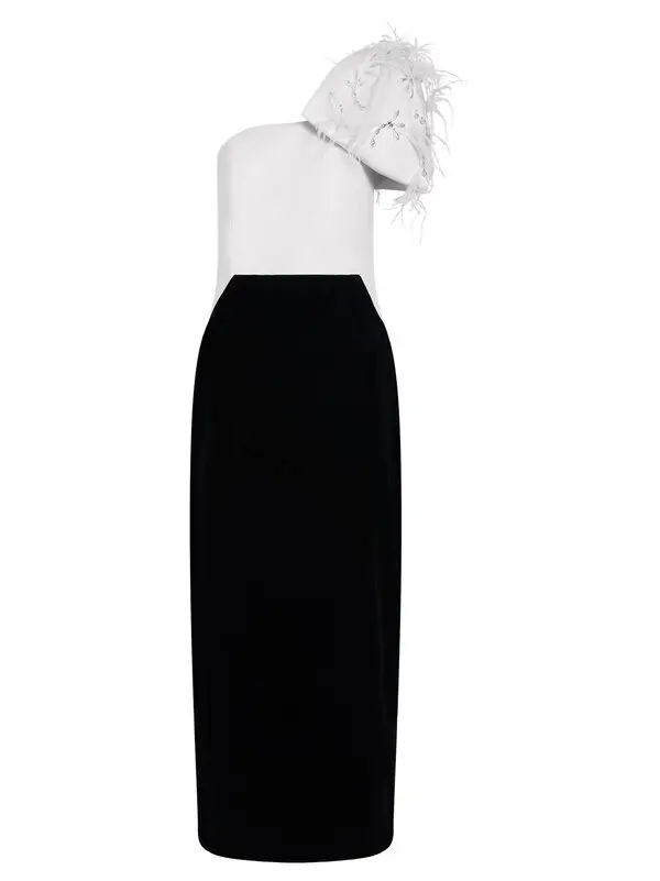 Delphine Victoria Satin And Velvet Dress - Black/white