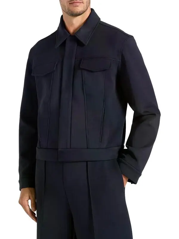 Manière De Voir Kairo Neoprene Trucker Jacket Navy - Blue