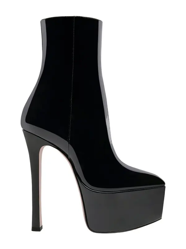 Amina Muaddi Cynthia Patent Leather Platform Booties - Black