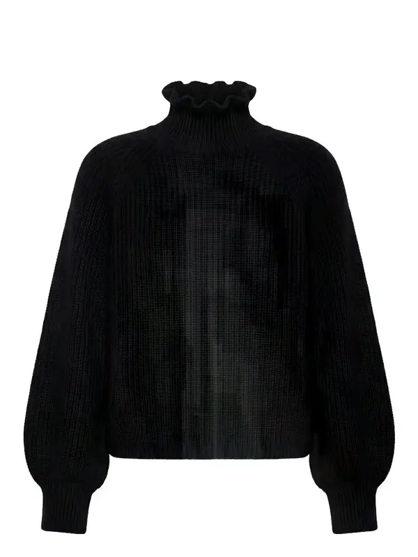 Max Mara Ruffle-trim Ribbed-knit Sweater - Black