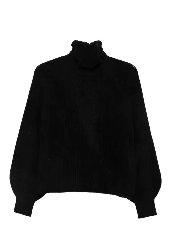 Max Mara Ruffled-trim Ribbed-knit Sweater - Black