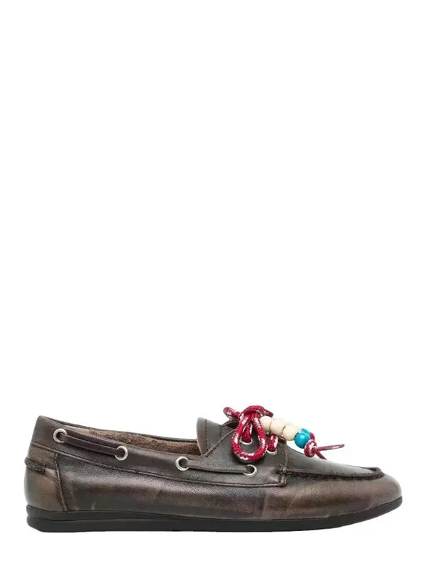 TORAL SHOES Nahua Beaded Leather Loafers - Brown