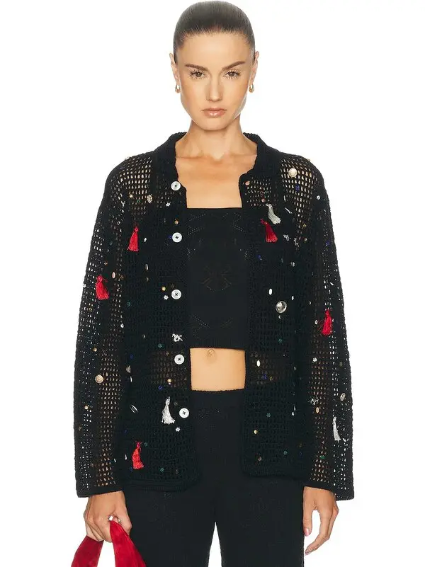 BODE Crochet Charm Shirt - Black