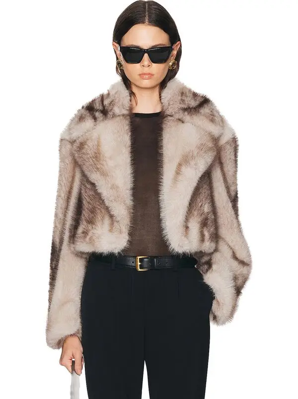 Sportmax Quantum Faux Fur Jacket In Beige - Mud