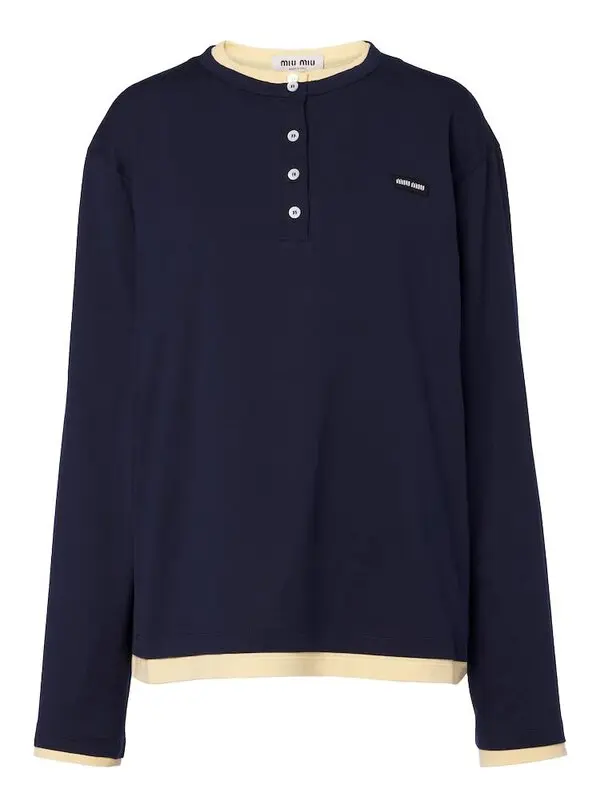 Miu Miu Layered Cotton Jersey Henley Shirt - Blue