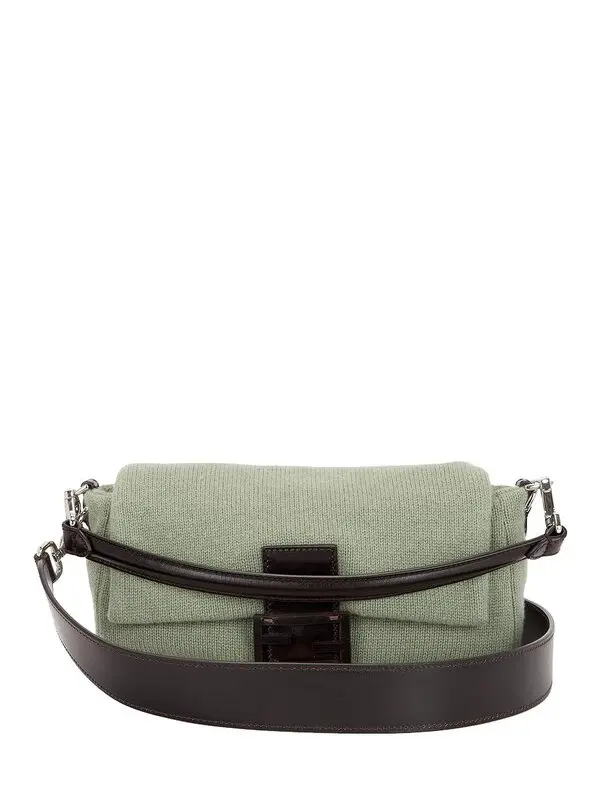 Fendi Knit Baguette Shoulder Bag In Green - Grey