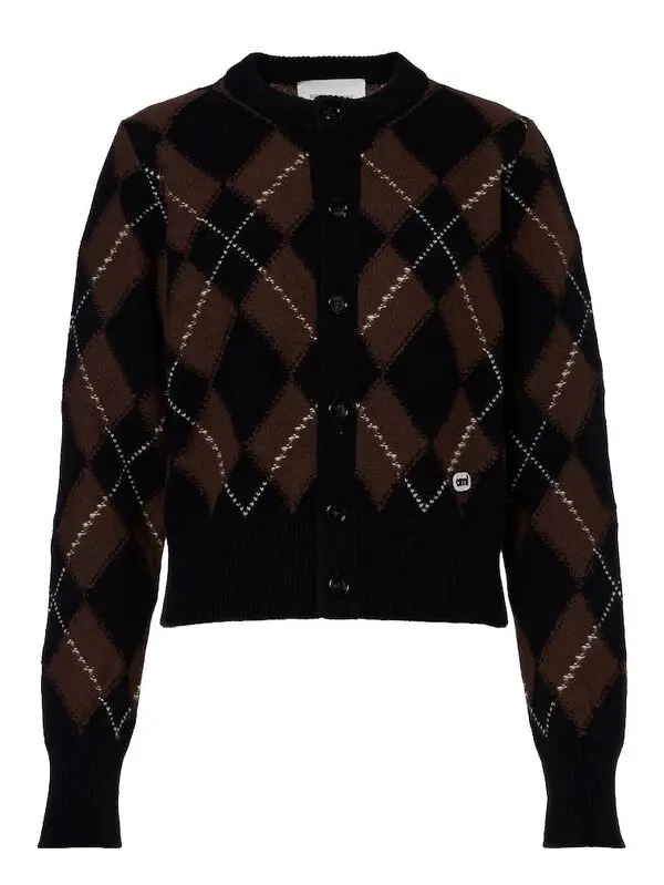 AMI Paris Argyle Virgin Wool Cardigan - Brown