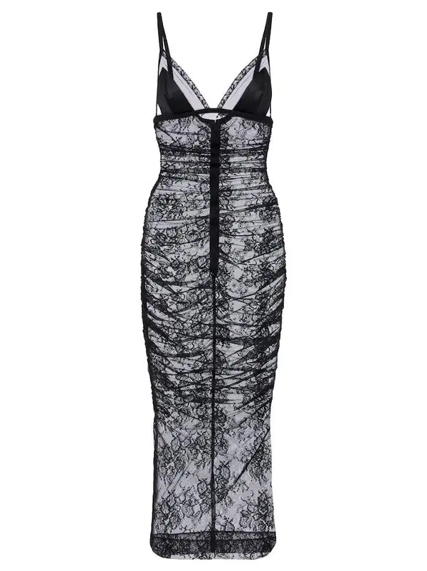 Dolce & Gabbana Sheer Lace Midi Dress - Black