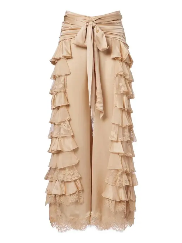Zimmermann Valiant Ruffled Silk Chiffon Wide-leg Pants - Beige