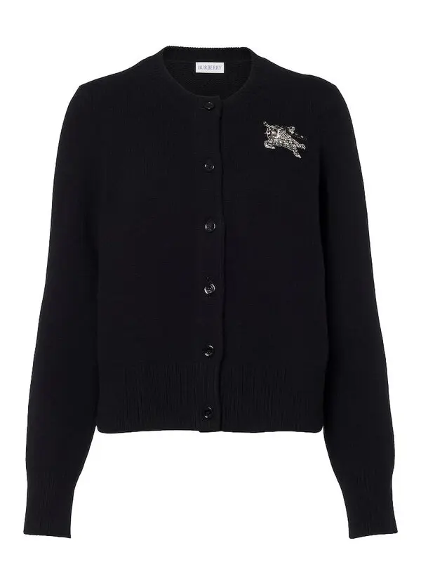 Burberry Ekd Embellished Wool And Cashmere Cardigan - Black
