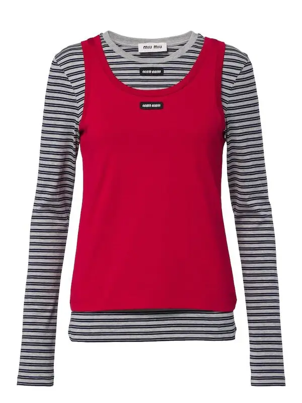 Miu Miu Cotton Jersey T-shirt And Tank Top Set - Grey