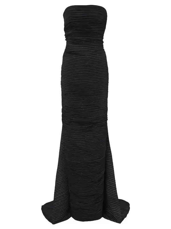 MARMAR HALIM Pleated Satin Bustier Gown - Black