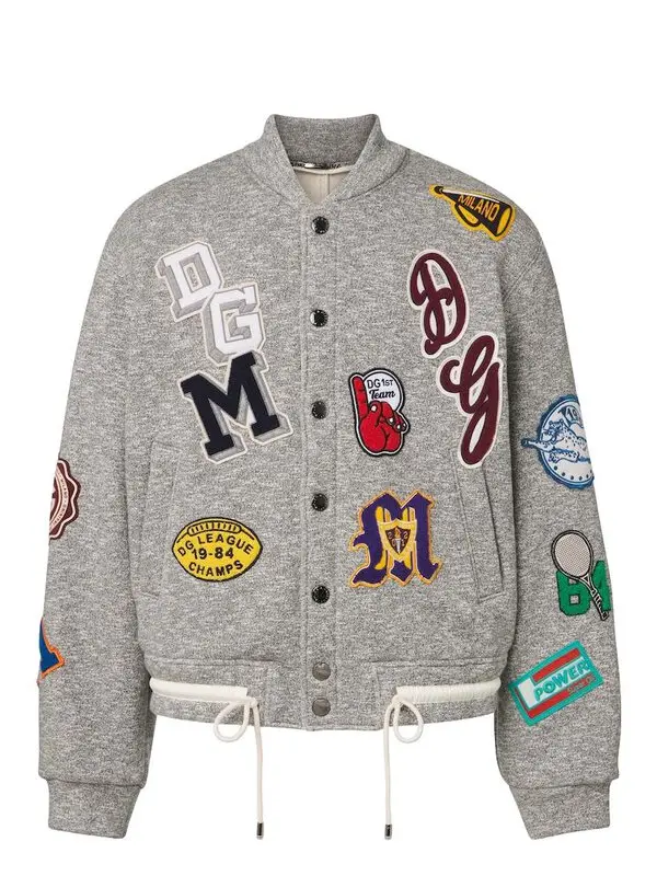 Dolce & Gabbana Patch-appliqué Cotton Varsity Jacket - Grey