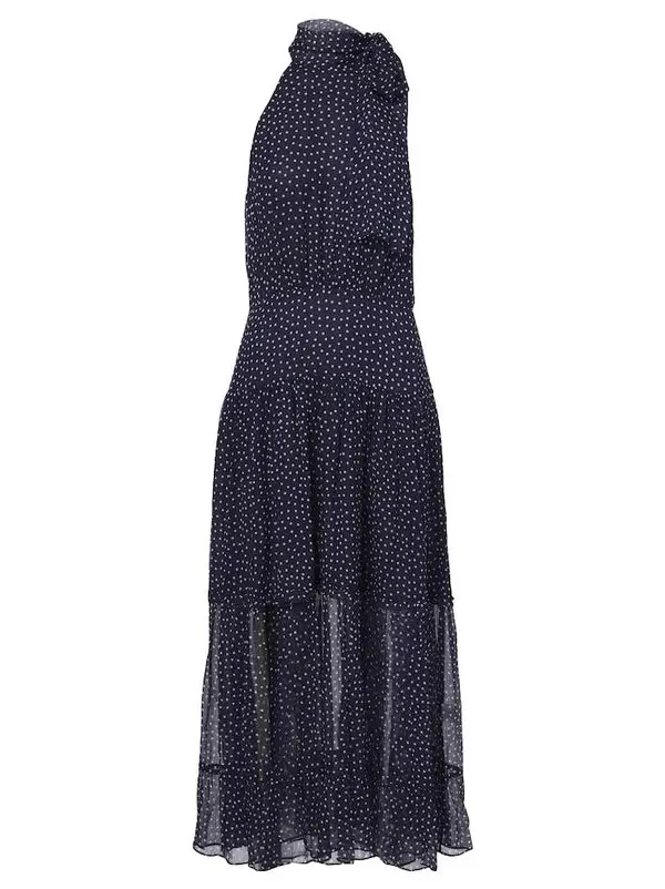 Rixo Abi Polka-dot Tie-neck Midi Dress - Blue