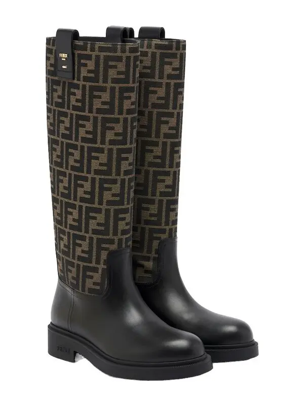 Fendi Filo Canvas And Leather Knee-high Boots - Black