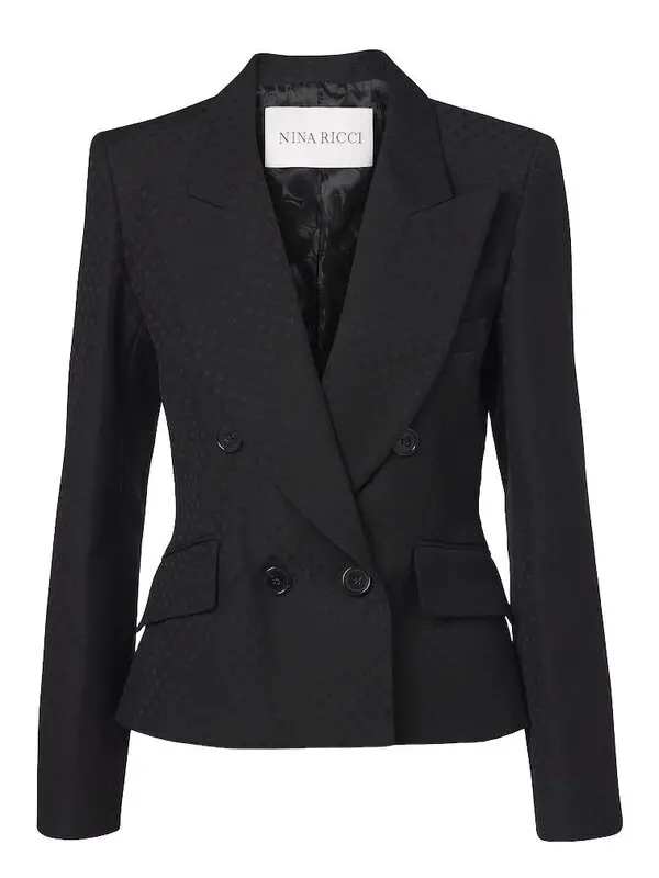 Nina Ricci Jacquard Wool-blend Double-breasted Blazer - Black