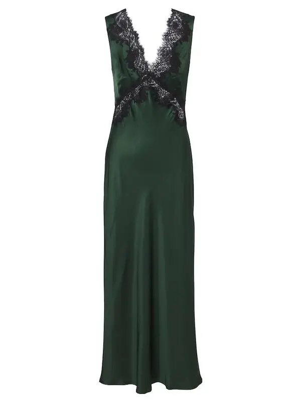 Rixo Lysandra Lace-trimmed Satin Midi Dress - Green