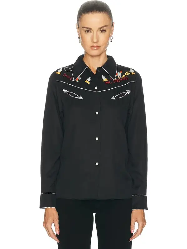 BODE Checkers Western Shirt In Black - Black Multi