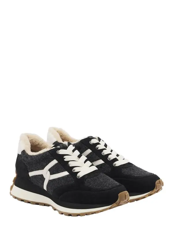 Veronica Beard Valentina Suede-trimmed Sneakers - Black