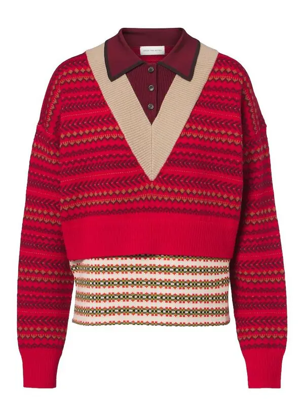 Dries Van Noten Jacquard Wool-blend Polo Sweater - Red