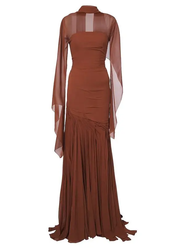 MARMAR HALIM Draped Georgette Bustier Gown - Orange