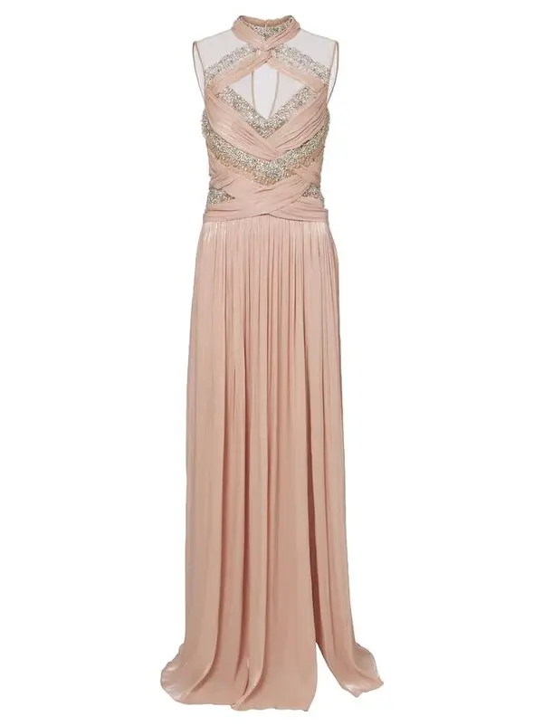 Costarellos Avalia Draped Embellished Georgette Bustier Gown - Pink