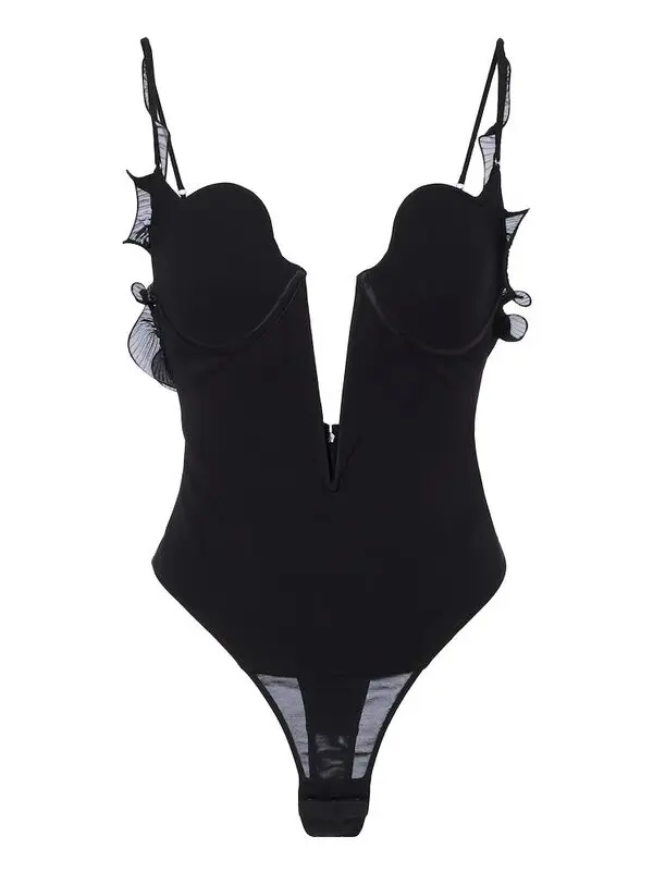 TOM FORD Ruffled Silk Bodysuit - Black
