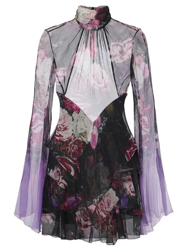 Roberto Cavalli Floral Open-back Silk Minidress - Multicoloured