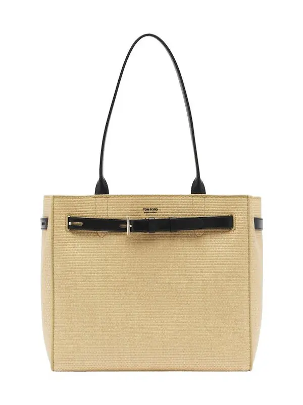 TOM FORD Audrey Medium Woven Shoulder Bag - Beige