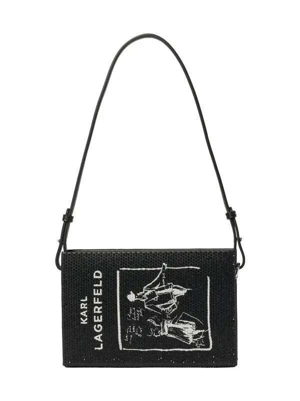 Karl Lagerfeld Rhinestone-embellished Polyurethane Shoulder Bag With Printed Logo - Black