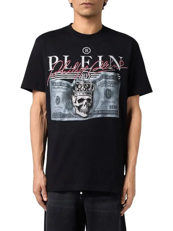 Philipp Plein Cotton T-shirt With Rhinestone-embellished Skull Print - Black