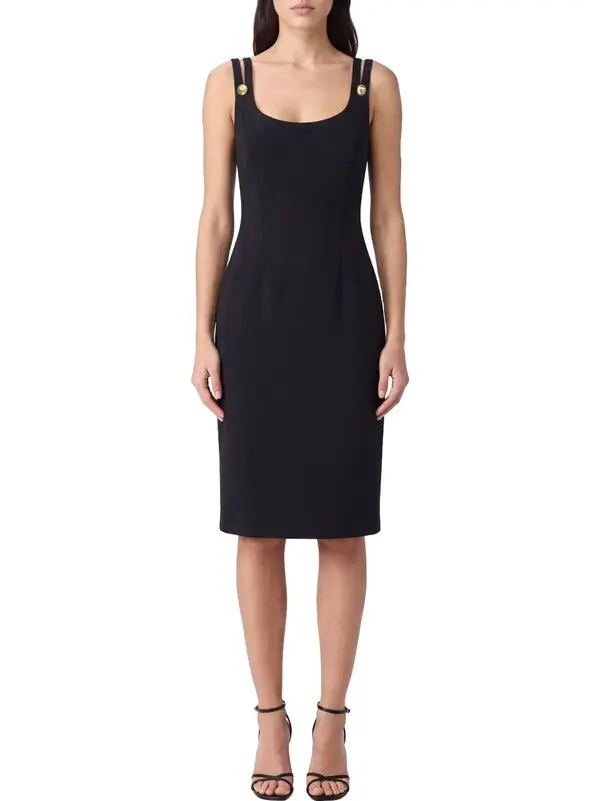 Versace Virgin Wool Cut-out Midi Sheath Dress With Square Neckline - Black