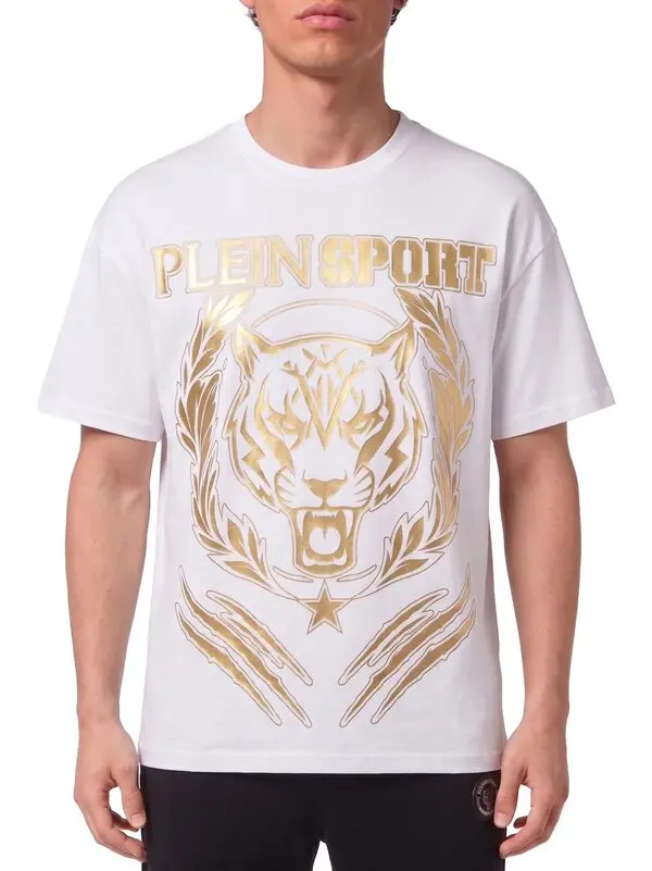 PLEIN SPORT Graphic Print Cotton T-shirt With Contrast Logo - White