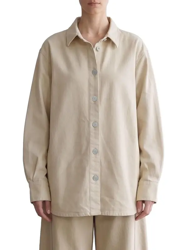 Magda Butrym Relaxed Fit Cotton Shirt With Dropped Shoulders And Classic Collar - Beige