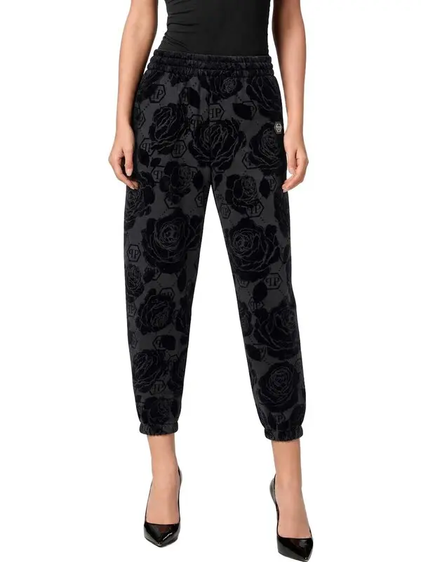 Philipp Plein Floral Print Jersey Joggers With Hexagon Logo - Black