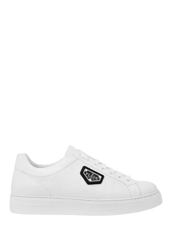 Philipp Plein Low-top Leather Sneakers With Crocodile Print - White