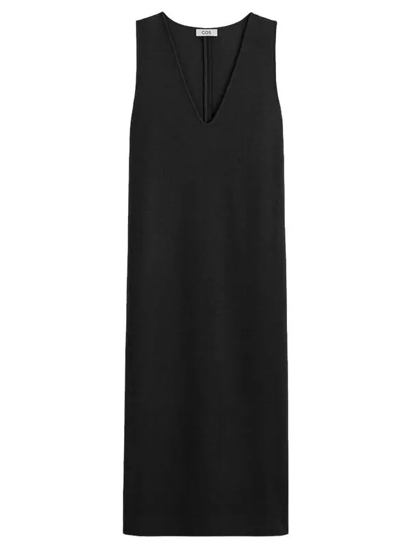 Cos Boiled Wool-blend V-neck Midi Dress - Black