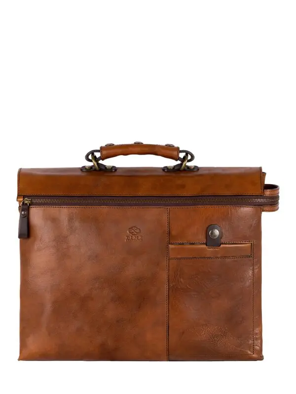 TIME RESISTANCE Leather Briefcase Laptop Bag For From Here To Eternity - Brown