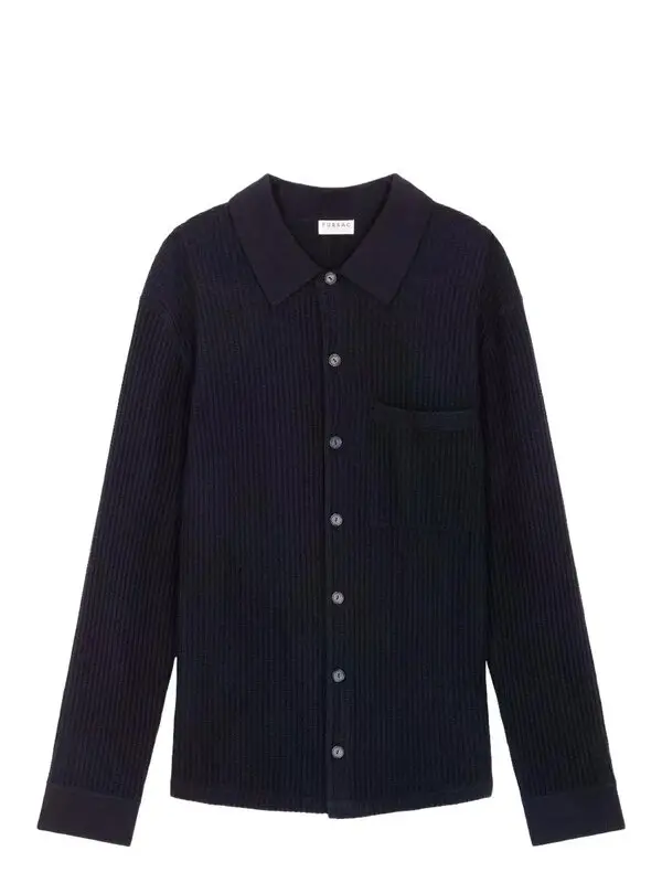 FURSAC Waffle-knit Button-up Polo Shirt - Blue