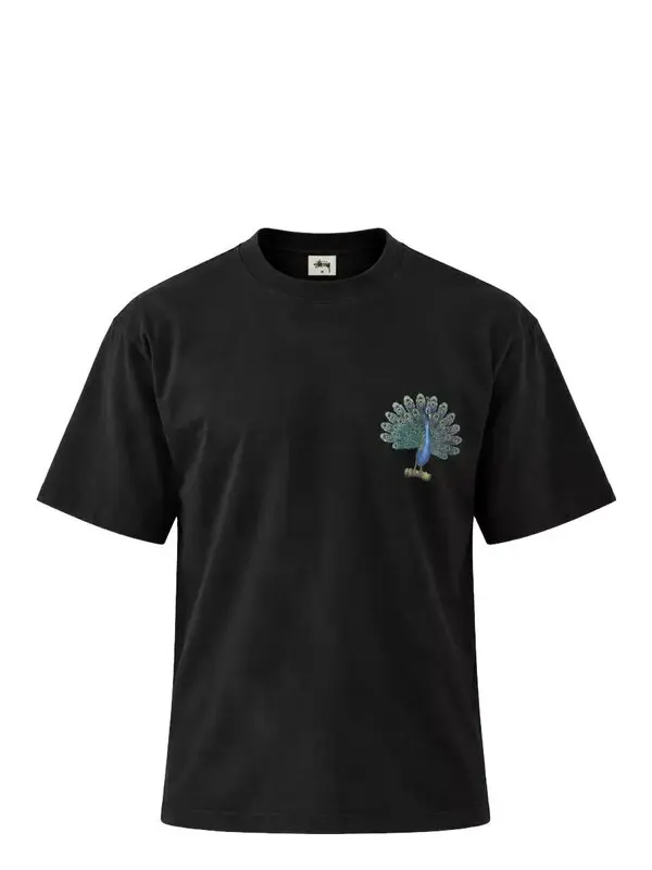 A PAPER KID Peacock-print Logo-print T-shirt - Black