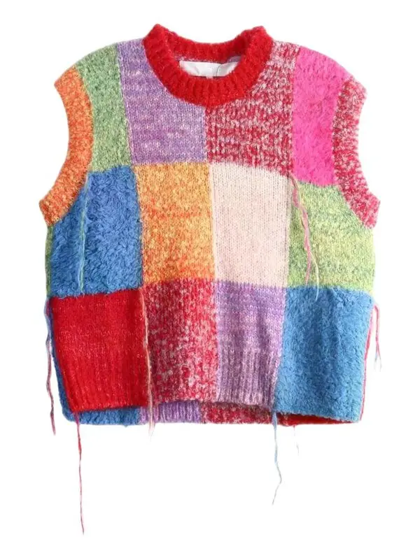 COMME DES GARÇONS TAO Patchwork Intarsia-knit Vest - Red