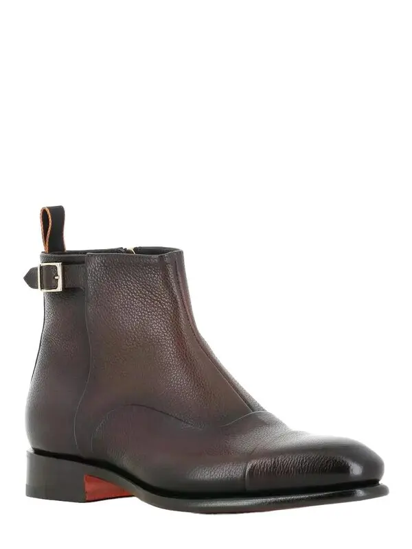 Santoni Buckle-detail Pebbled Boots - Brown